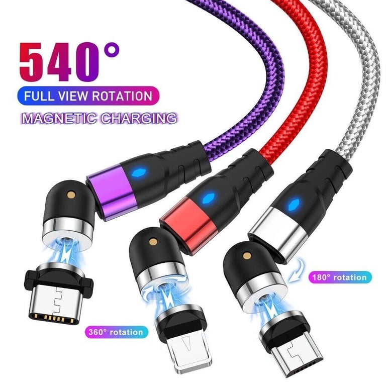 New Fast 3A 3-in-1 Rotate1M/ 2M Fast Magnetic Deta Charging Cable with ...