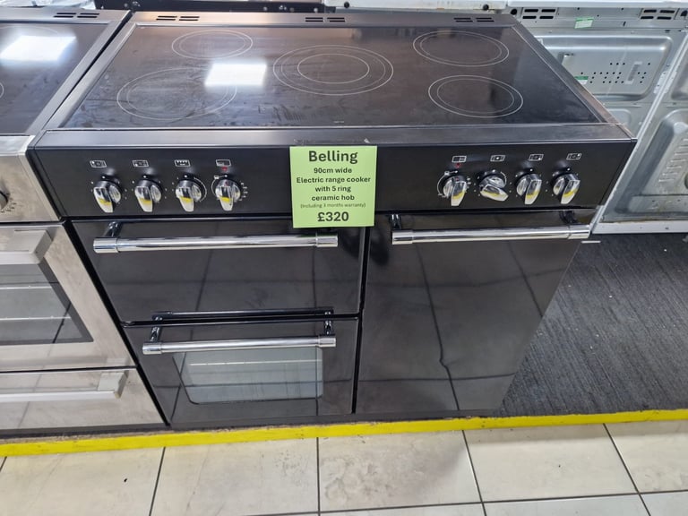 BELLING 90CM WIDE ELECTRIC RANGE COOKER WITH 5 RING CERAMIC HOB | in ...