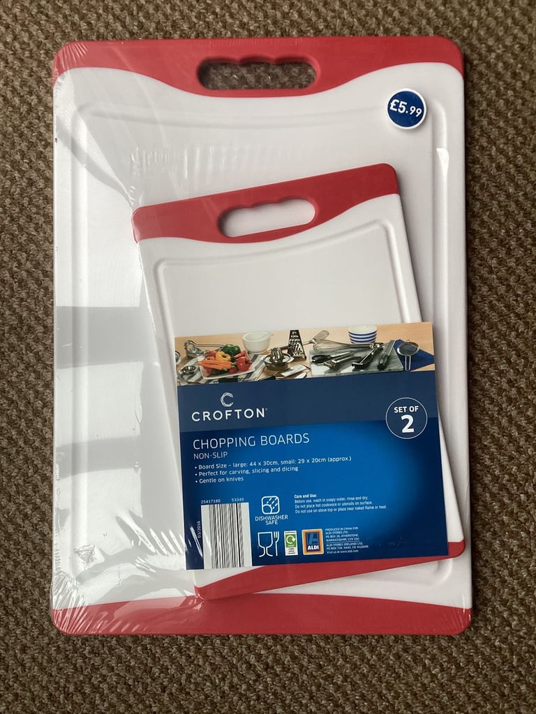 CROFTON Set of 2 White/Red Non-Slip Chopping Boards UNUSED aldi, food ...