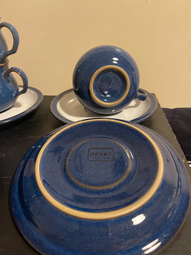 Denby Imperial Blue Cups & Saucers Tea Coffee Stoneware Set of 4 No ...