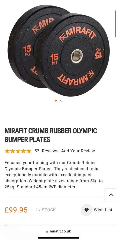 Mirafit weight plates 2 x 15kg | in Dunfermline, Fife | Gumtree