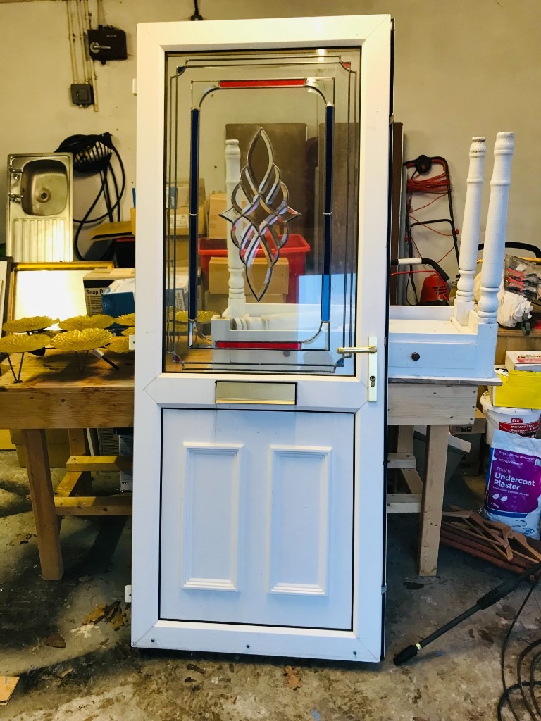 PVC EXTERIOR DOOR WITH STAIN GLASS WINDOW & DOOR LOCK & KEY NO FRAME ...