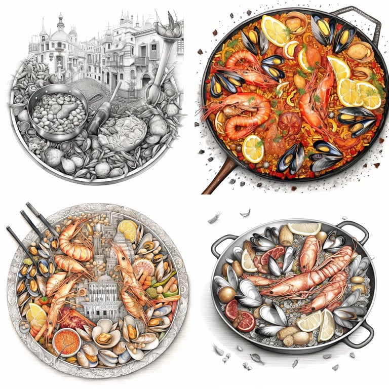 Mid-Journey Exploration: Detailed 4K Paella Coloring Page Prompt ...