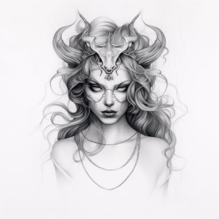 Da Vinci Style Female Devil and Rose Tattoo Sketch Design Requirements ...
