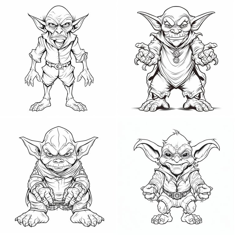 Minimalist Line Art Goblin Coloring Page Vector Illustration Prompt ...