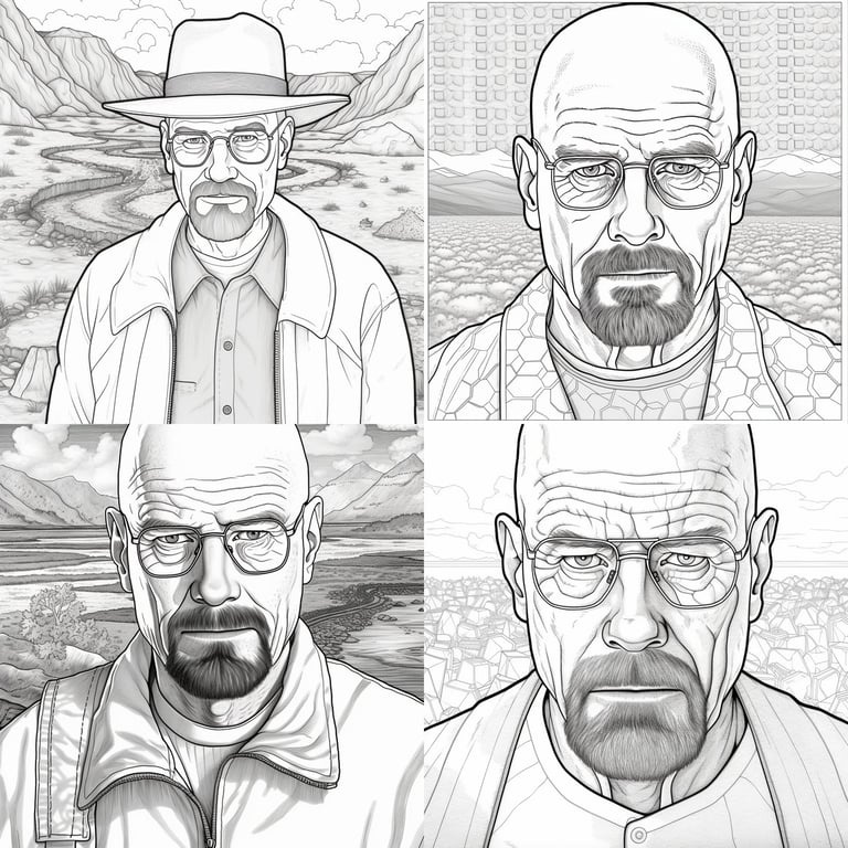Walter White Cartoon: Clean Line Art Mandala Coloring Page Prompt ...