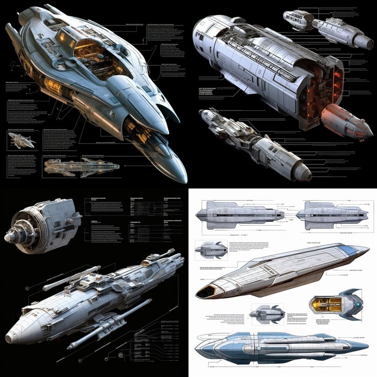 Interstellar Warship: A Detailed Three-View Blueprint Prompt | NeoPrompt