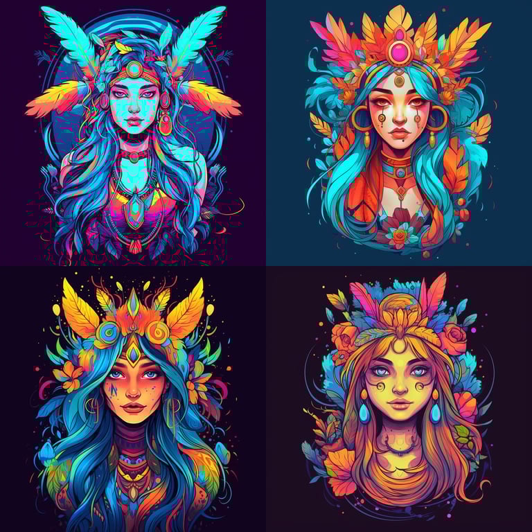 Vibrant Voyage: Cartoon Illustration of a Neon Druid Girl Prompt | NeoPrompt