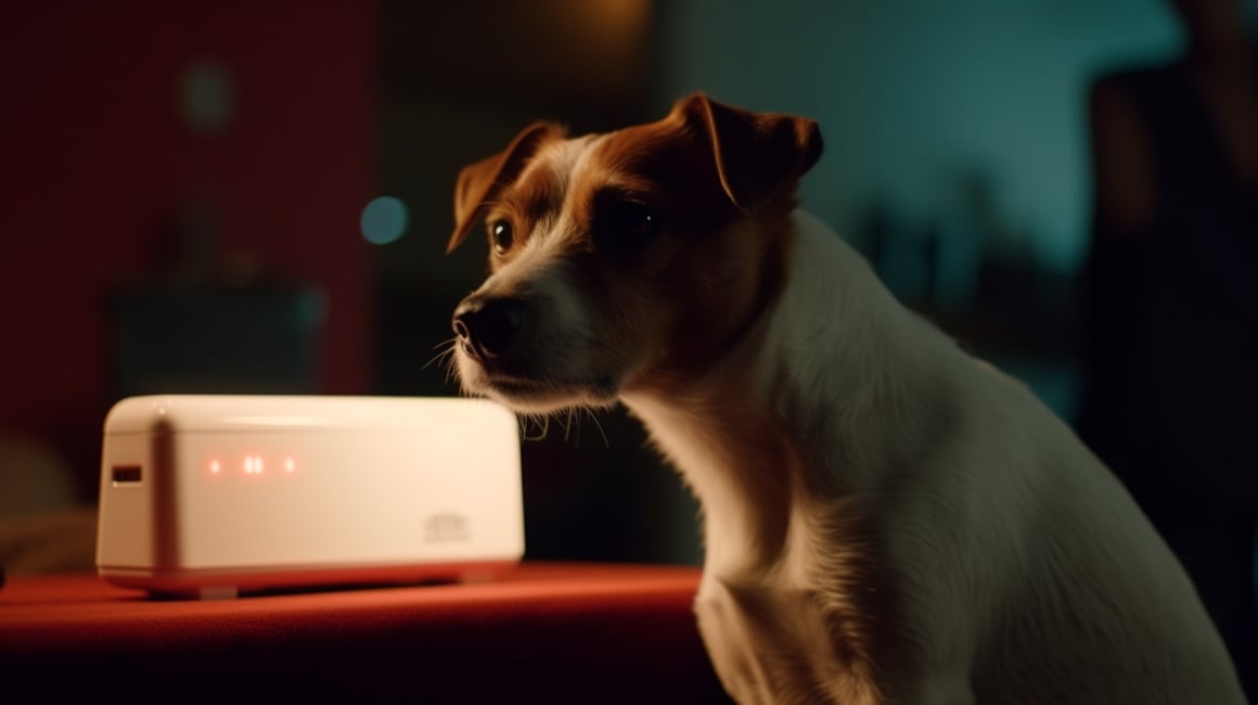 Cinematic Visual of Dog Exploring Wi-Fi Box Prompt | NeoPrompt