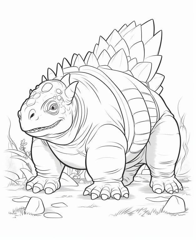 Midway Adventure: Cartoon Ankylosaurus Coloring Page Prompt | NeoPrompt