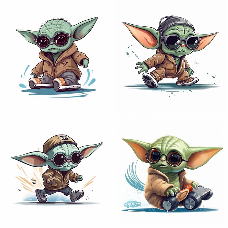 Mid-Adventure Baby Yoda Skating Vector Clipart Version 5 in HD with 750 ...
