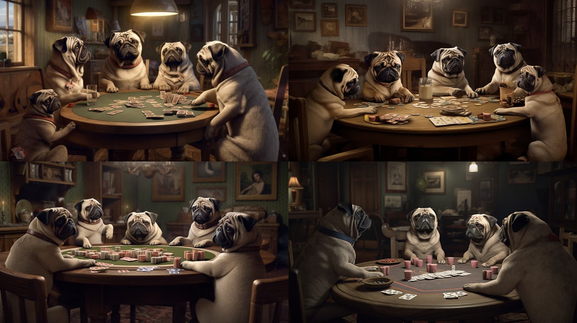 Artistic Immersion into Pugs Playing Poker Prompt | NeoPrompt
