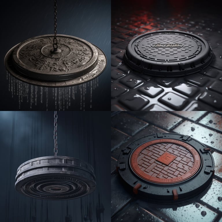 Ultrarealistic 4K Product Shoot of Hanging GFRP Manhole Lid with Studio ...