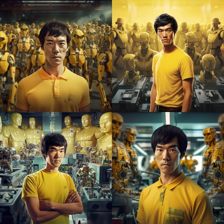 Bruce Lee & AI Robots in Afrofuturism Style Prompt | NeoPrompt
