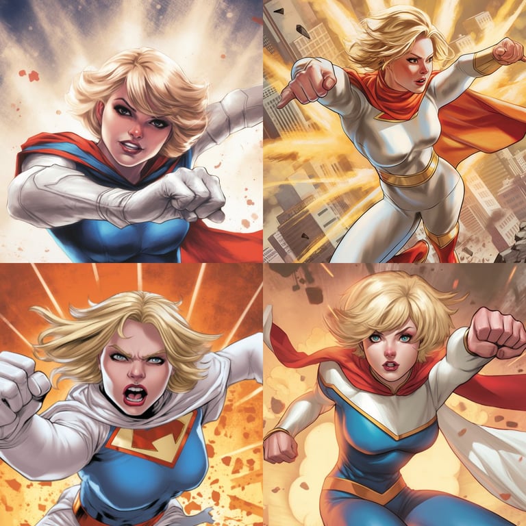 Powergirl: The Mid-Journey Showdown Action Panel Prompt | NeoPrompt