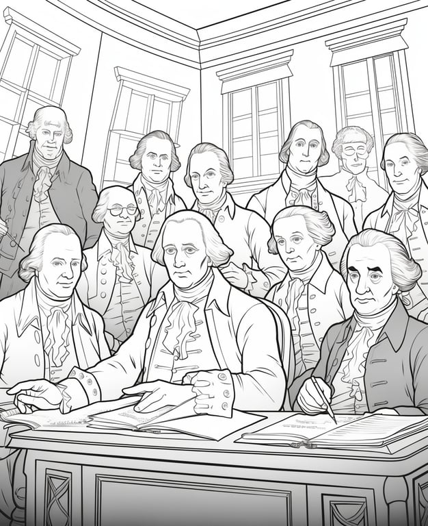 Constitution Signing Cartoon Coloring Page for Kids Prompt | NeoPrompt