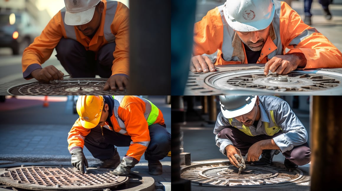 Indian Engineer Installing GFRP Manhole Cover in Europe Prompt | NeoPrompt
