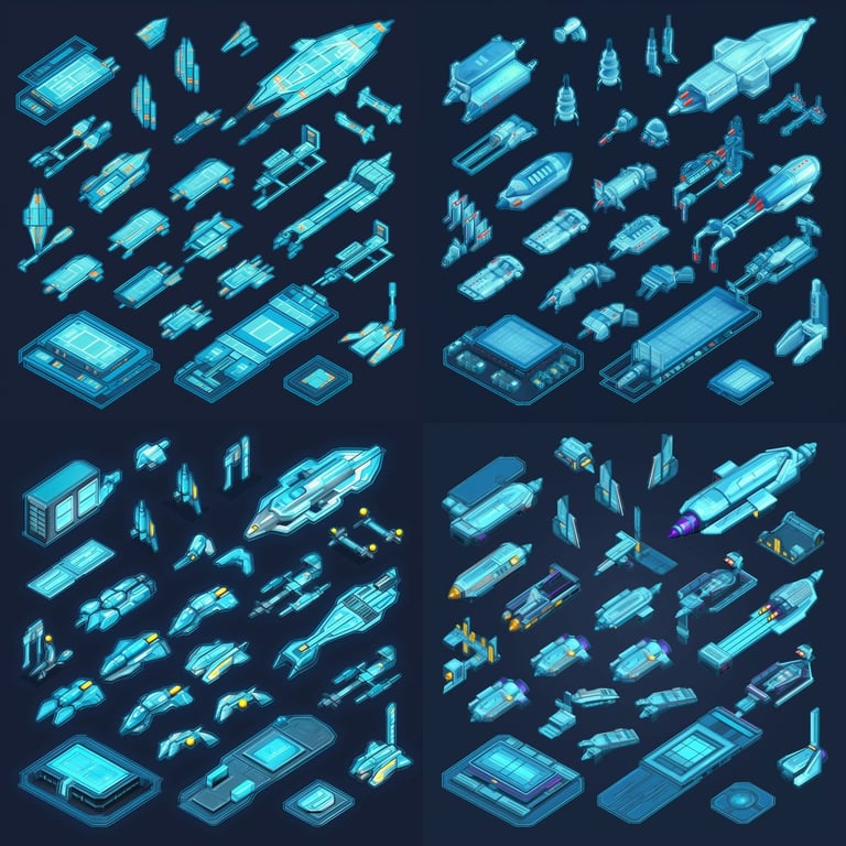 Customizing Your Neon Blue Isometric Spaceship Sprite Sheet Prompt ...