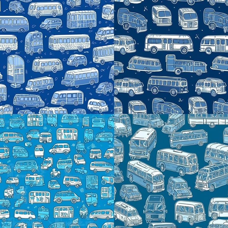 Blue Transit Delight: A Seamless Bus-themed Pattern Journey Prompt ...