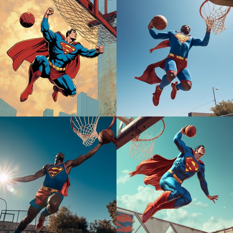 Superman's Slam Dunk: Mid-Air Action Prompt | NeoPrompt