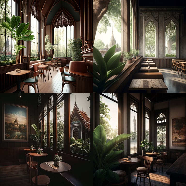 Inside the Museum Cafe Overlooking Chao Phraya River and Temple Prompt ...