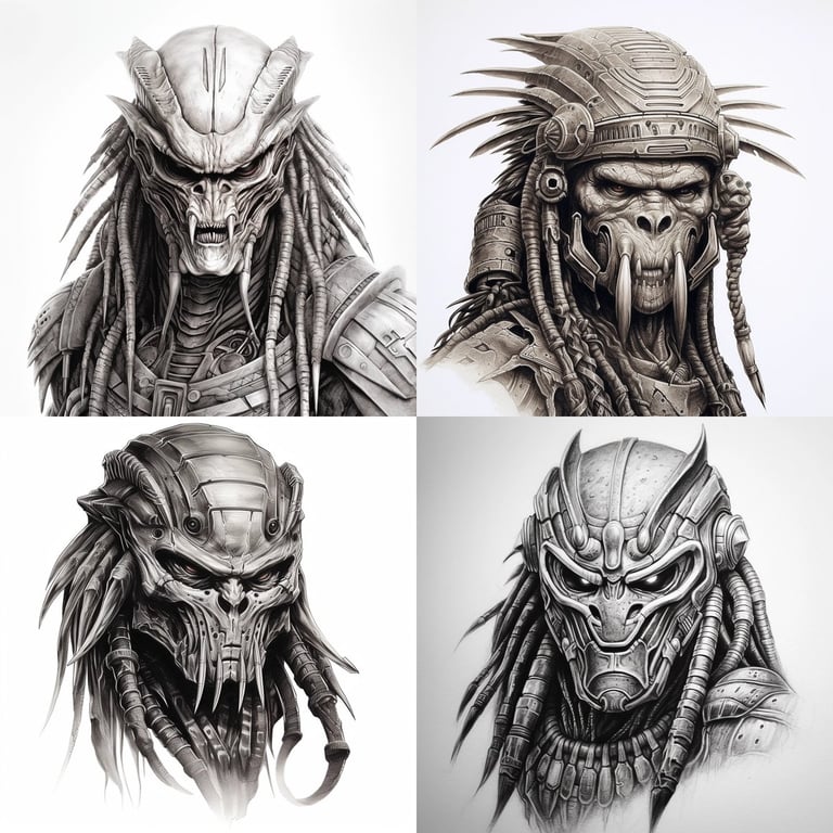 Classic Predator Tattoo Design - Midway Sketch Prompt | NeoPrompt