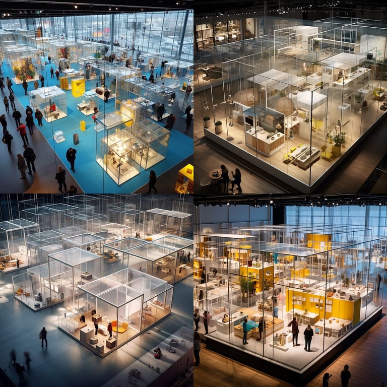 Overhead Perspective: Ikea Exhibit Tour through Glass Cubes Prompt ...