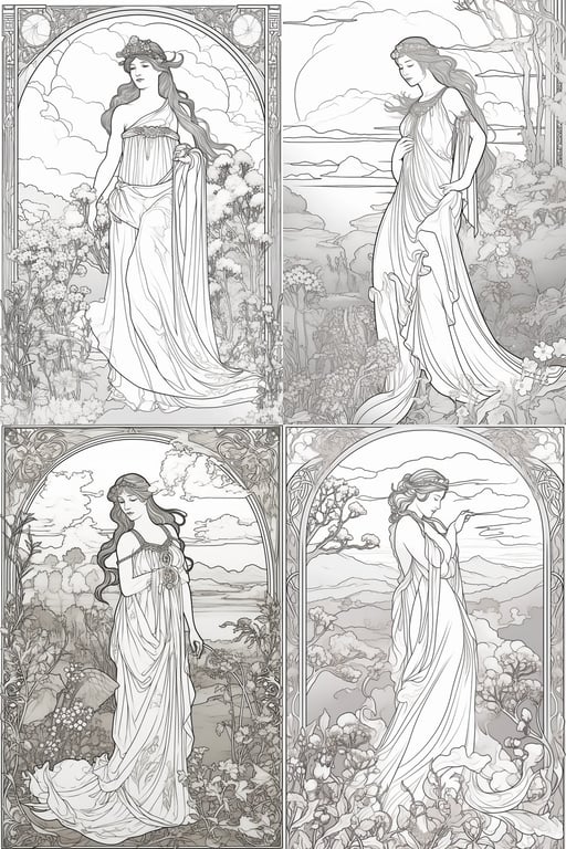 Alfons Mucha Inspired Landscape Coloring Page - Midway Edition Prompt ...