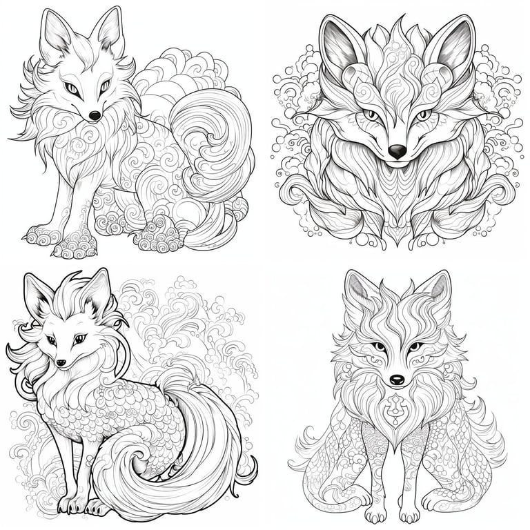 Six-Tailed Kitsune: Coloring Book Illustration Prompt Prompt | NeoPrompt