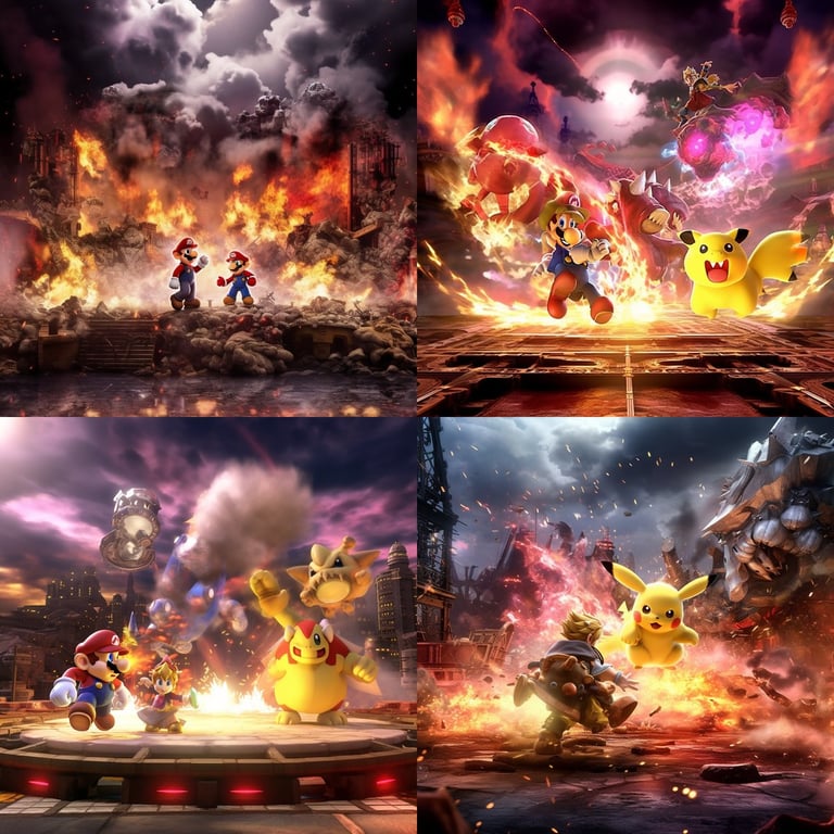 Ultimate Clash: Mario and Pikachu vs. Bowser and Mewtwo Prompt | NeoPrompt