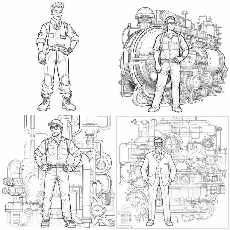 Minimalist Fantasy Engineer - Coloring Book Vector Illustration Prompt ...
