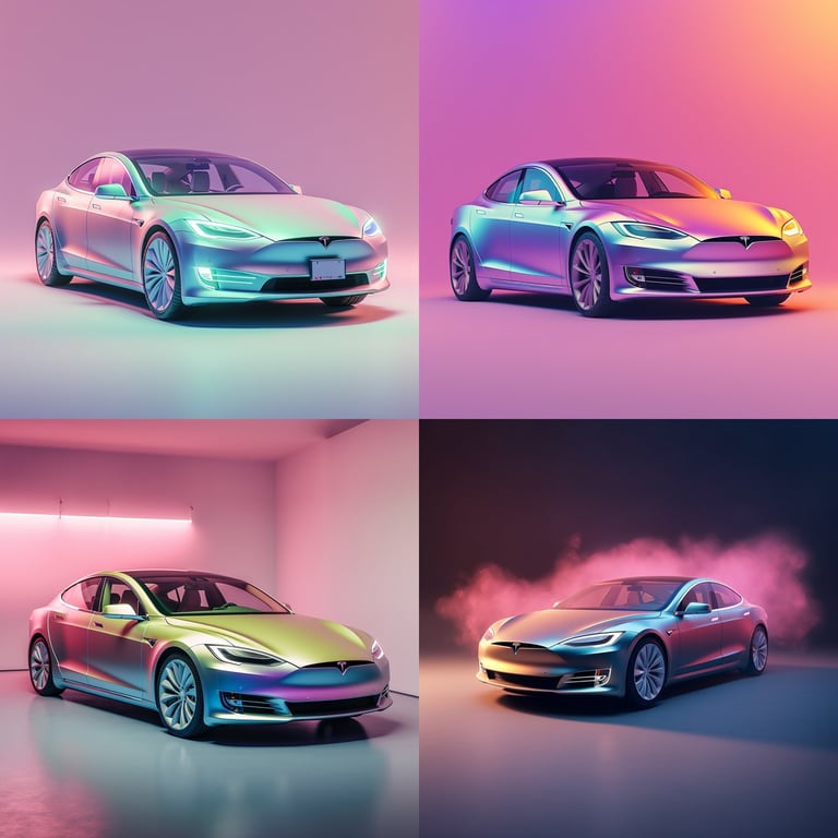 Ultra HD Pastel-Tinted Tesla Car Studio Shot Prompt | NeoPrompt