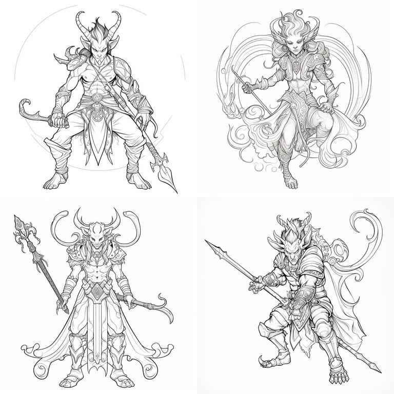 Tiefling Explorer Line Art - Coloring Page Illustration Prompt | NeoPrompt