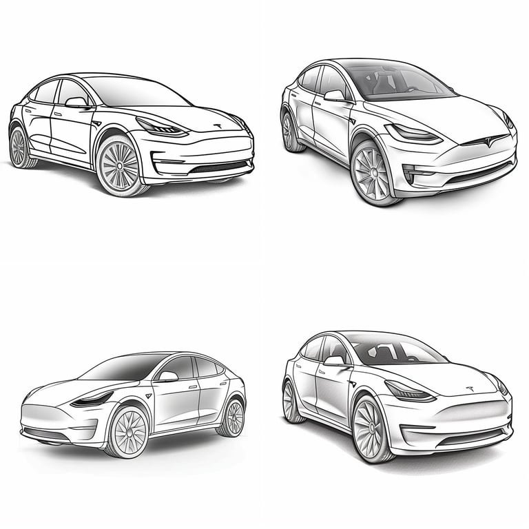 Tesla Model Y Kids-Style Coloring Book Vector Illustration Prompt ...