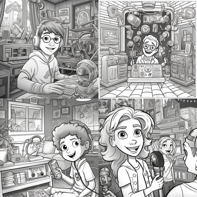 Multimedia Adventure: Cartoon Style Coloring Page for Kids Prompt ...