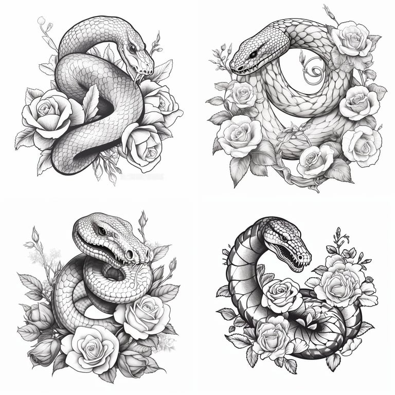 Snake & Rose: Vintage Tattoo Art Coloring Page Prompt | NeoPrompt
