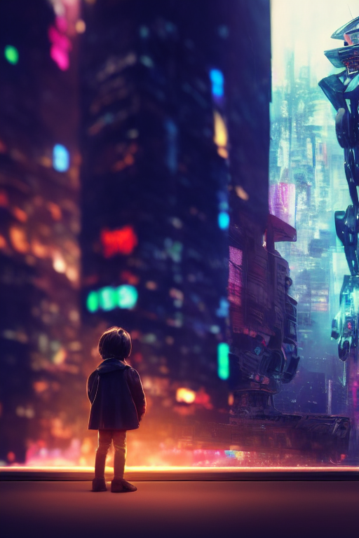 Cyberpunk Child Prodigy: Mid-Journey in the Mech City Prompt | NeoPrompt