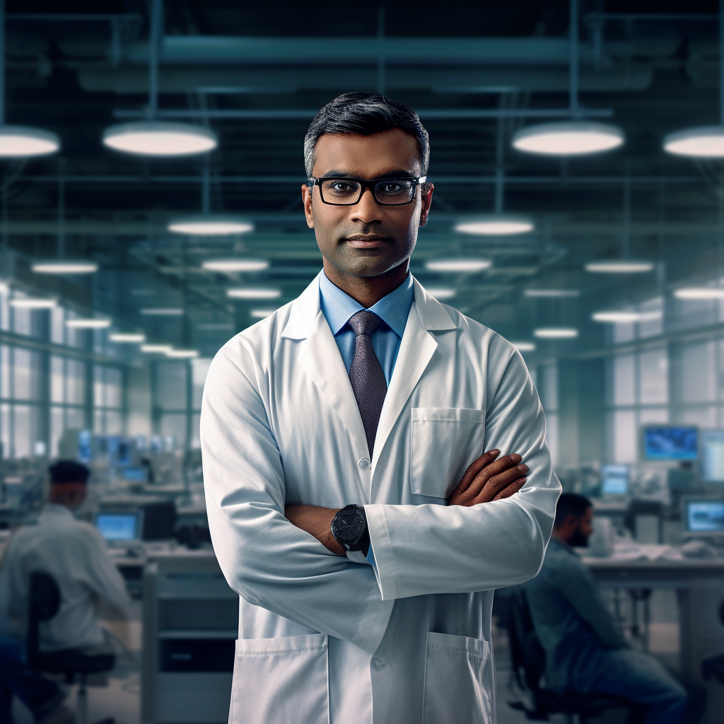 Mid-Course Portrait of an Indian Molecular Biologist in Lab Prompt ...