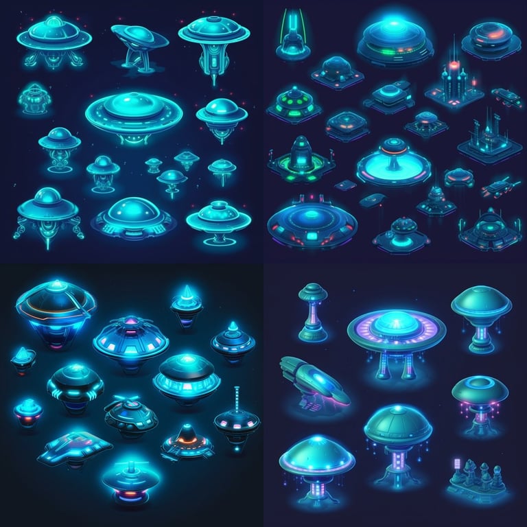 UFO Neon Blue Isometric Sprite Sheet Update Prompt | NeoPrompt