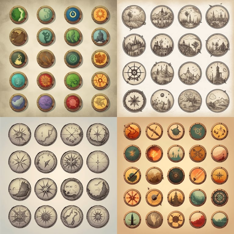Mid-Journey Fantasy Map Marker Circle Icons Set by Jean Dupas - Version ...