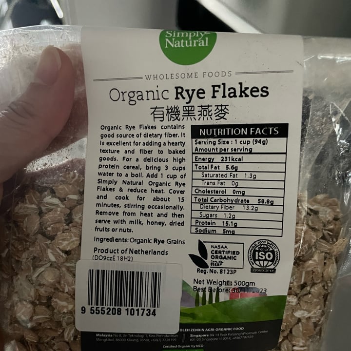 Simply Natural organic rye flakes Review | abillion