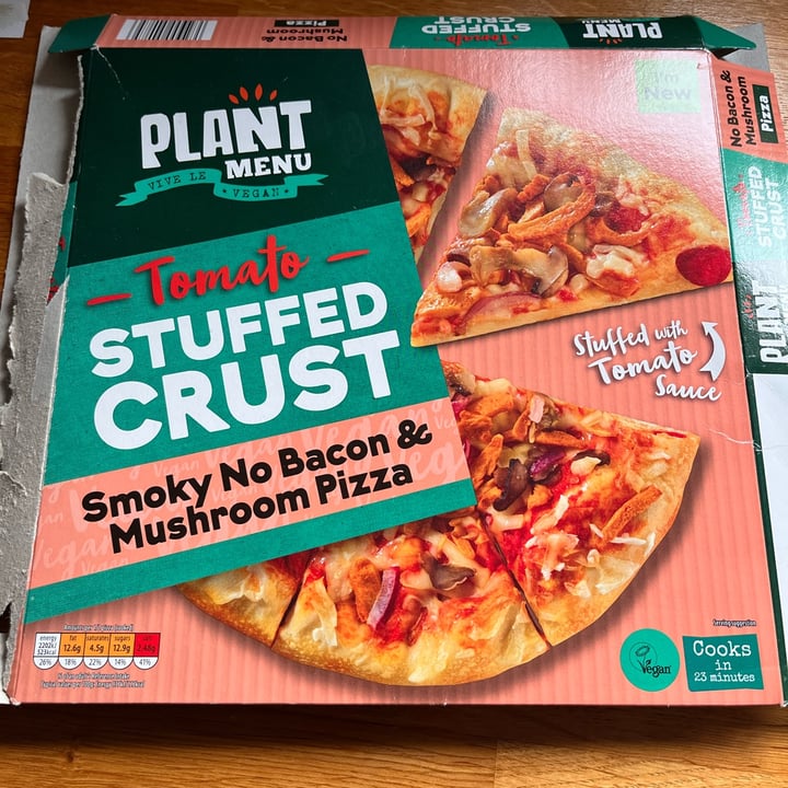 Plant Menu tomato stuffed crust smoky no bacon and mushroom pizza ...