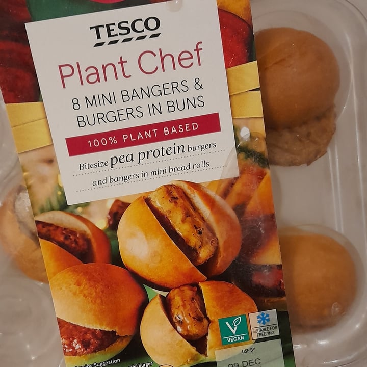 Tesco Plant Chef Mini Bangers And Burgers In Buns Review | abillion