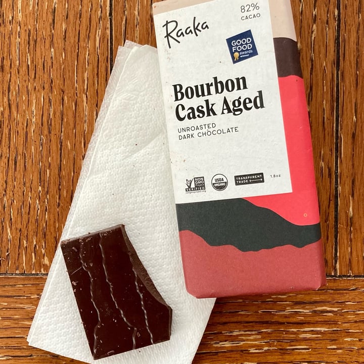 Raaka Bourbon Cask Aged Unroasted Dark Chocolate 82% Cacao Review ...