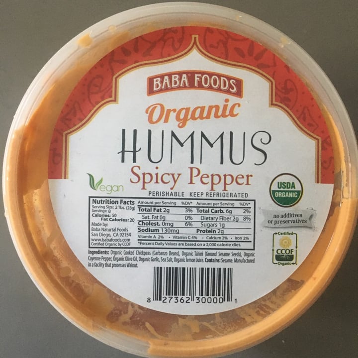 Baba foods Organic Hummus Spicy Pepper Review | abillion