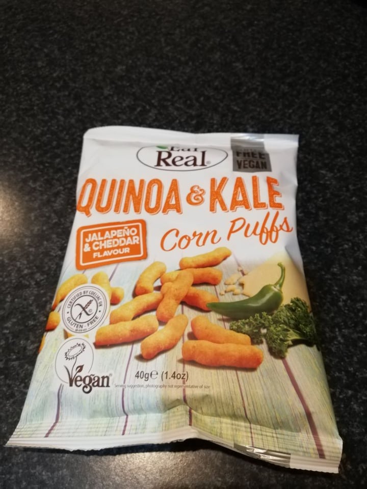Eat Real Quinoa & Kale Corn Puffs Jalapeño & Cheddar Flavour Review ...
