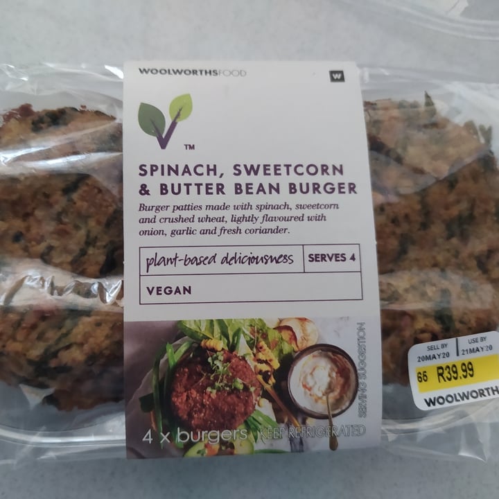 Woolworths Food Spinach, Sweetcorn & Butter Bean Burger Review | abillion