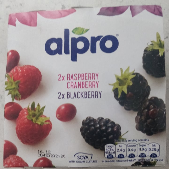 Alpro 2x Raspberry Cranberry 2x Blackberry Yogurt Review | abillion
