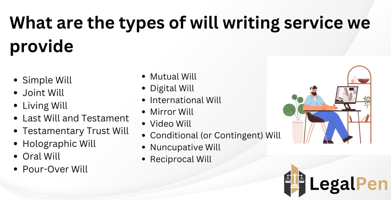 What are the types of will writing service we provide