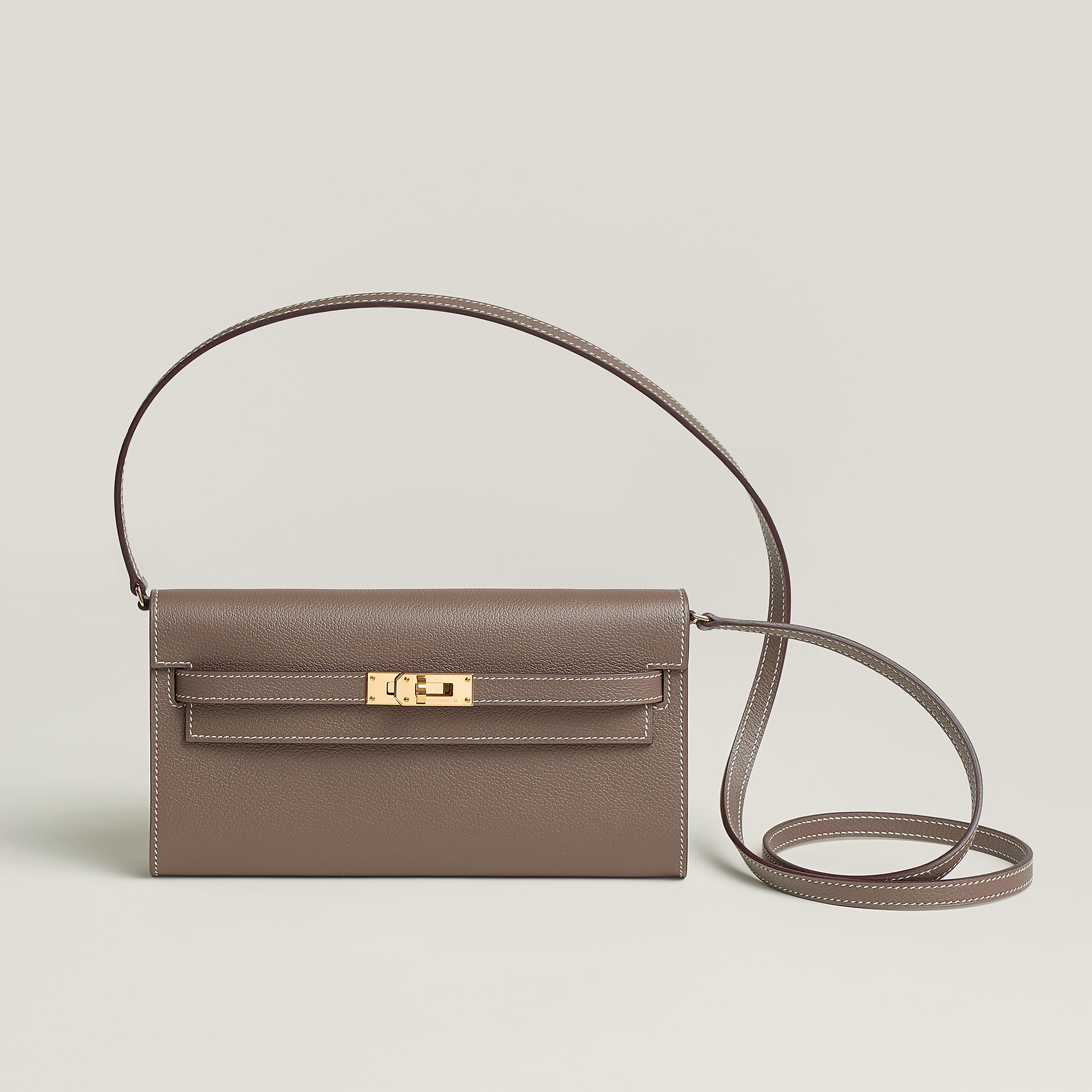 Hermès Kelly Classique To Go wallet Étoupe Evercolor Calfskin | BagUSeek